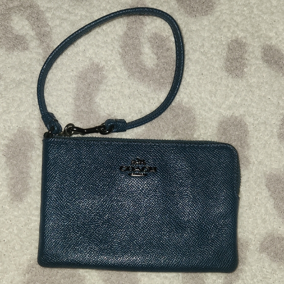 Coach | Bags | Coach Blue Textured Leather Wristlet Clutch | Poshmark